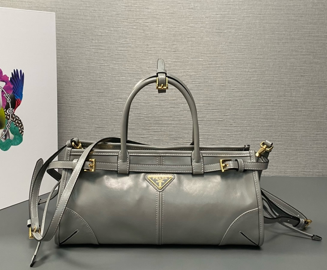 Prada Medium leather handbag with short handles PD1BA426-SS-gray ...