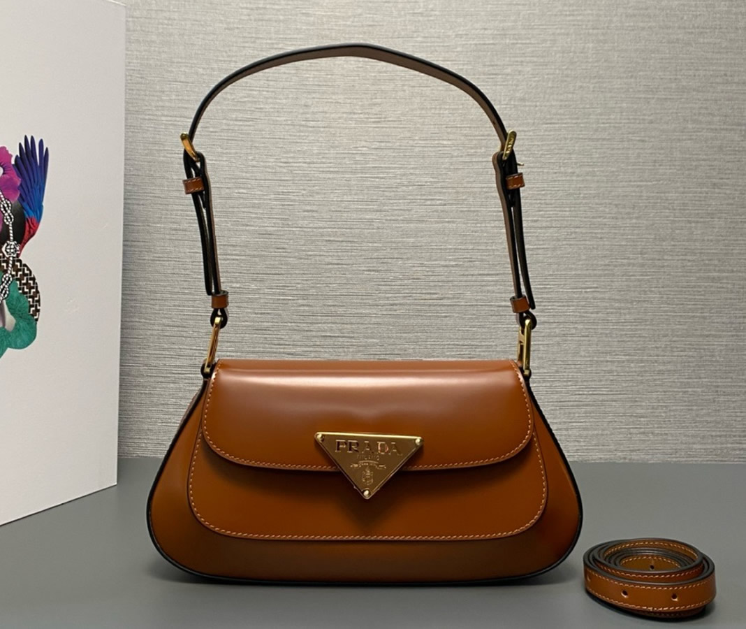 Prada Brushed leather shoulder bag PD1BD345-caramel – LuxTime DFO Handbags