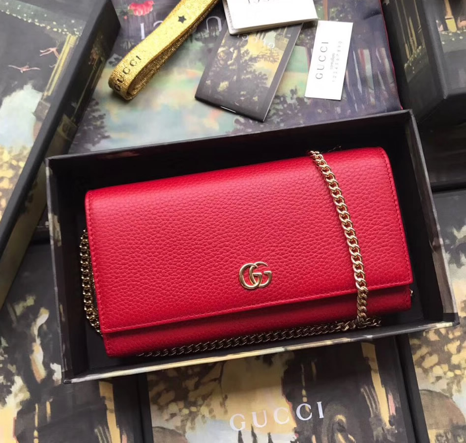 Gucci GG Marmont Leather Chain Wallet Red